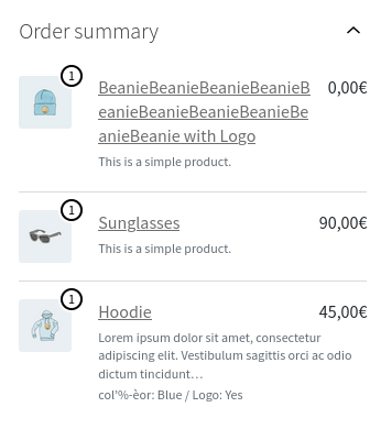 Checkout order summary: too much space between product description and ...