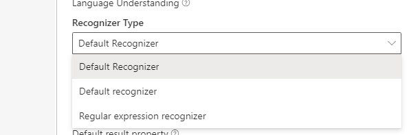 [PVA] Default Recognizer shows up twice · Issue #7468 · microsoft/BotFramework-Composer · GitHub