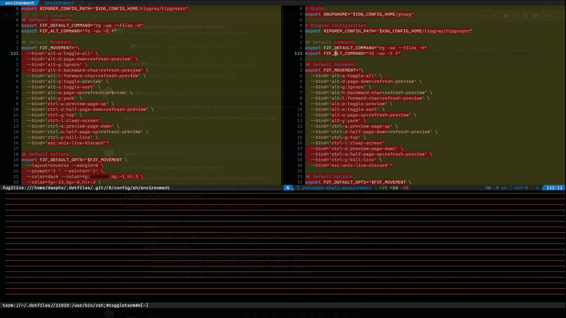 Update index diff when staging hunks in diff mode · Issue #501 · lewis6991/gitsigns.nvim · GitHub