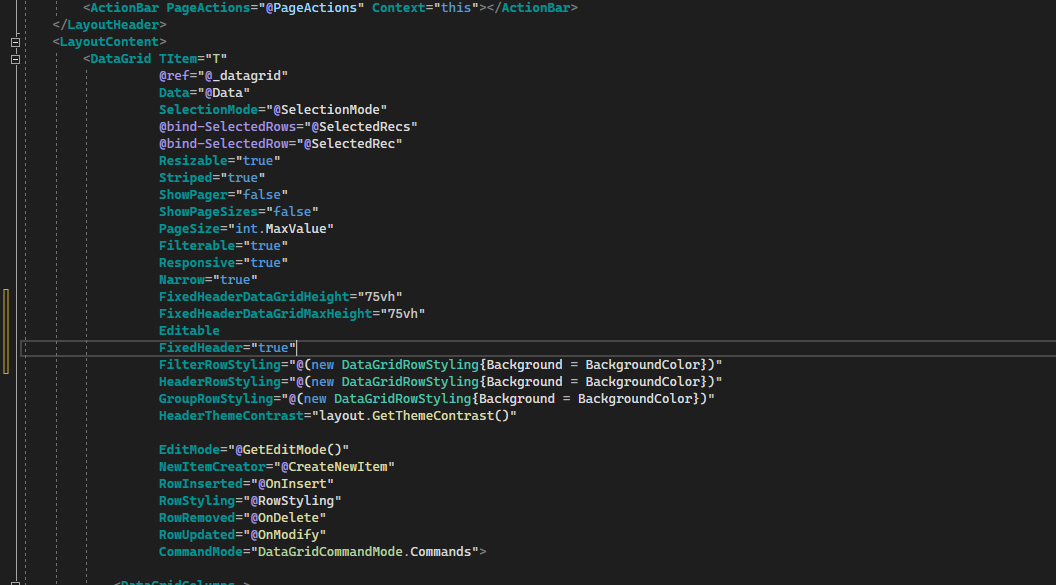 DataGridRowStyling with FixedHeader not working · Issue #3900 · Megabit/Blazorise · GitHub