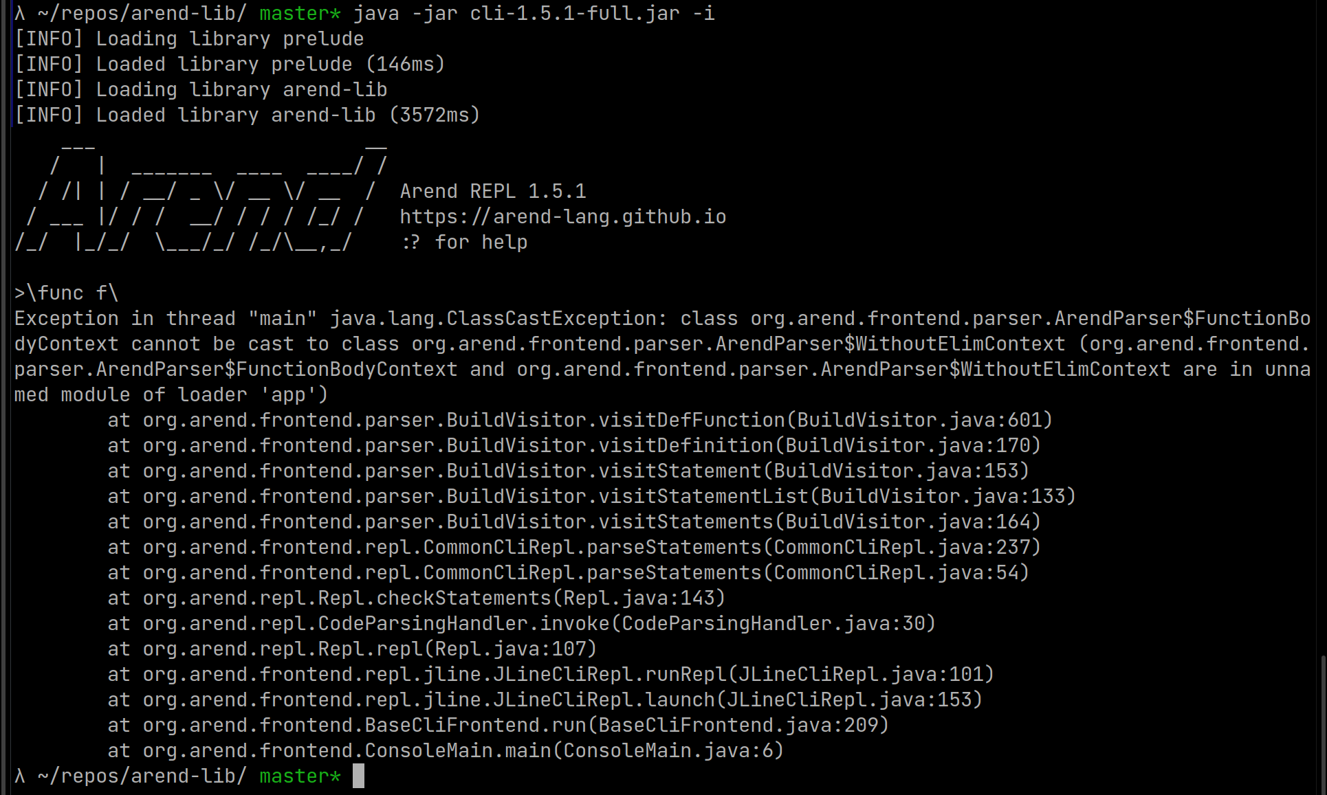 Arend REPL crashes with CCE · Issue #279 · JetBrains/Arend · GitHub