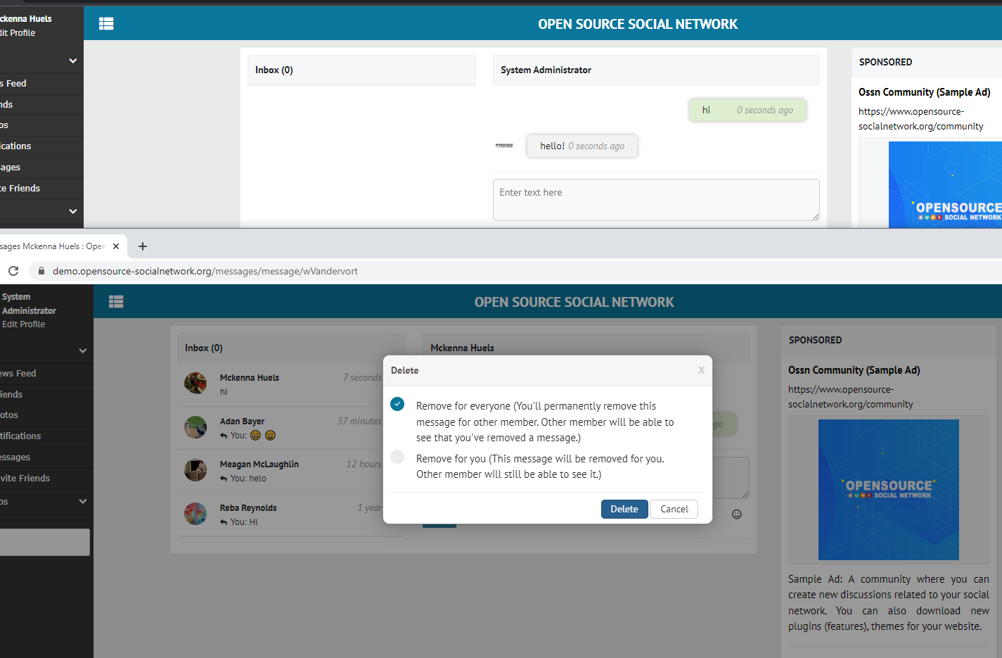 [E] Delete message on User B screen without reload page · Issue #2226 · opensource-socialnetwork ...