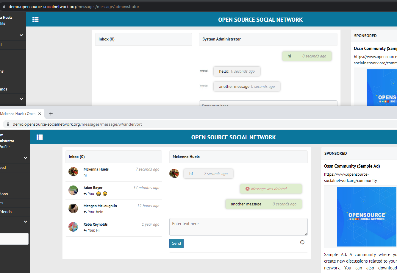 [E] Delete message on User B screen without reload page · Issue #2226 · opensource-socialnetwork ...