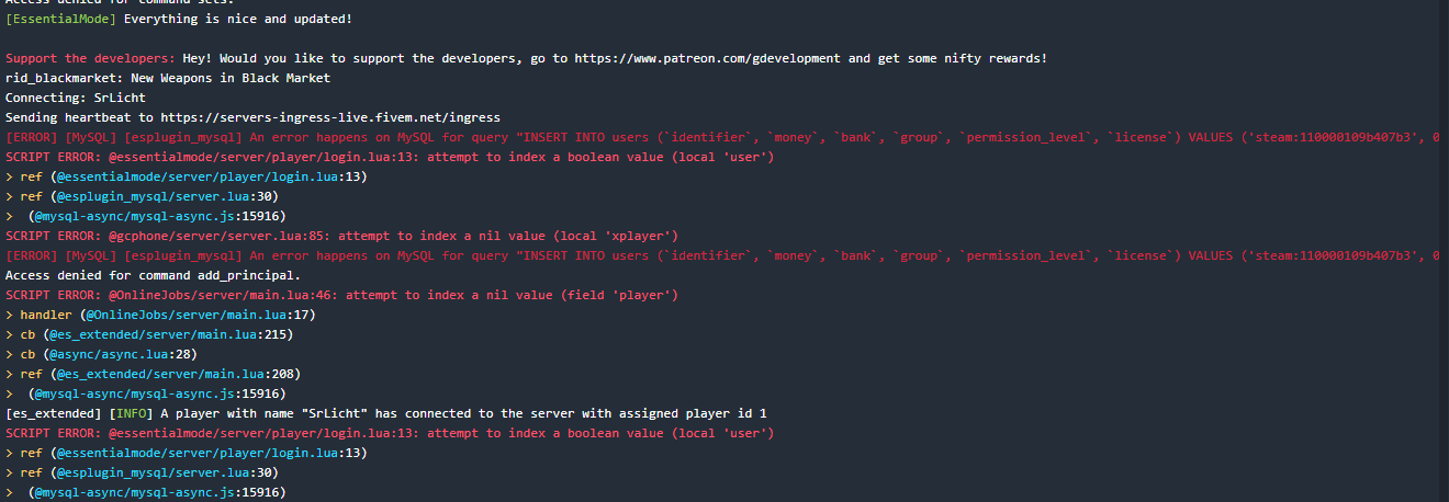 I don't know what causes this error SCRIPT ERROR: @essentialmode/server/player/login.lua:13 ...