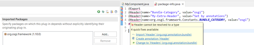 Unexpected behaviours on "Support of OSGi Bundle and Versioning annotations" feature · Issue ...