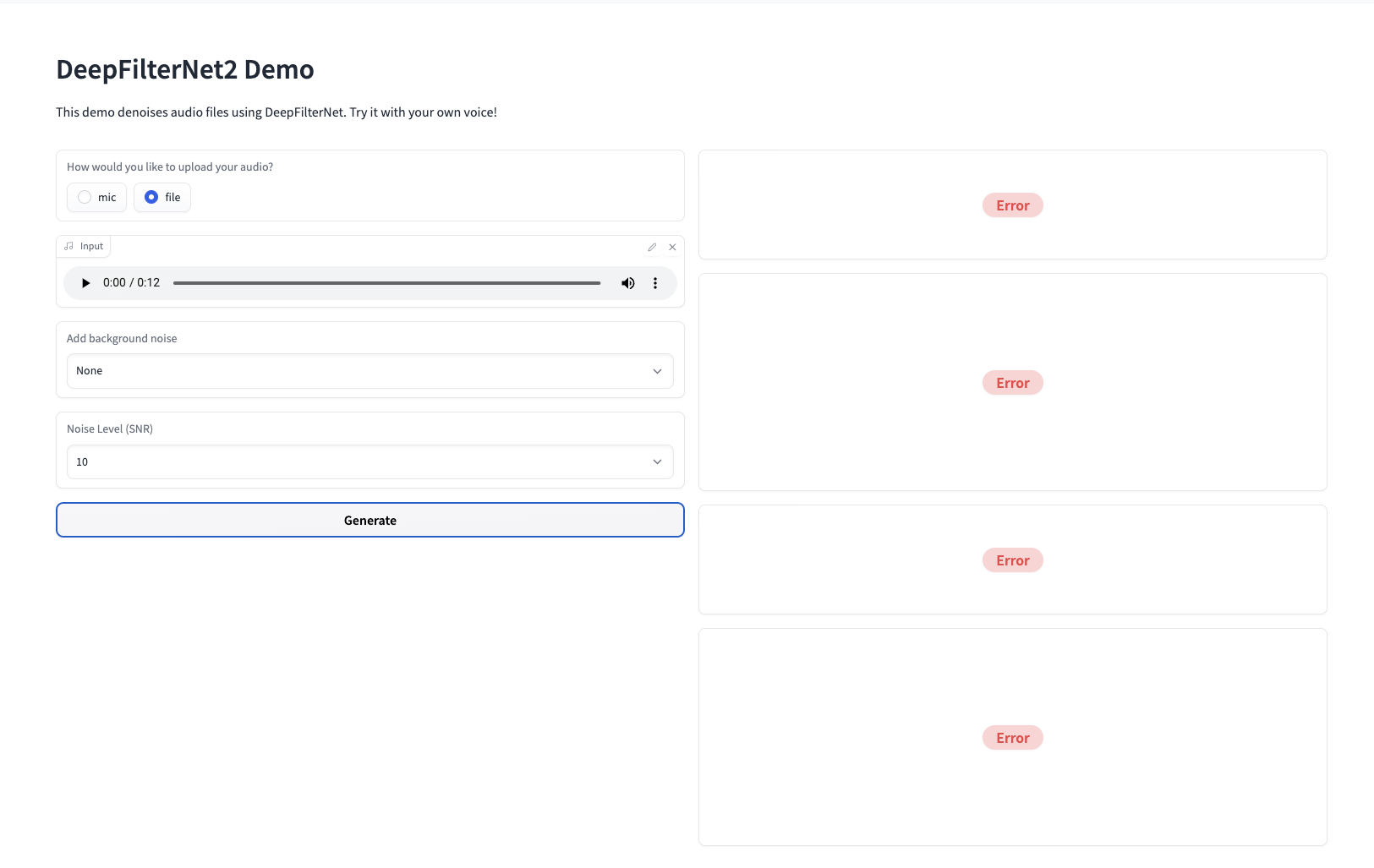 Demo not working · Issue #463 · Rikorose/DeepFilterNet · GitHub