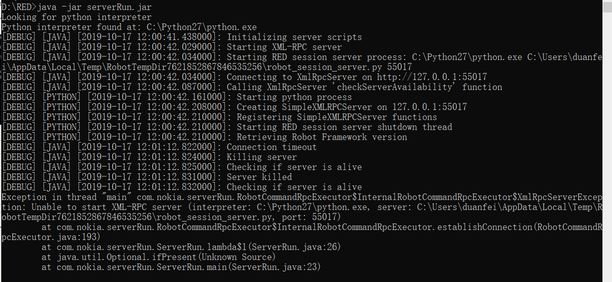 RED Unable to start XML-RPC · Issue #295 · nokia/RED · GitHub
