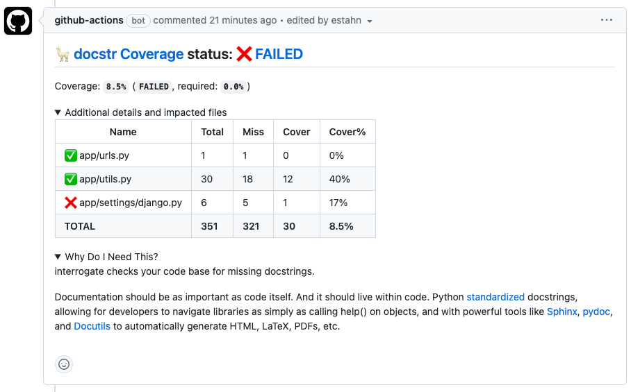 Output format "markdown" · Issue #154 · econchick/interrogate · GitHub