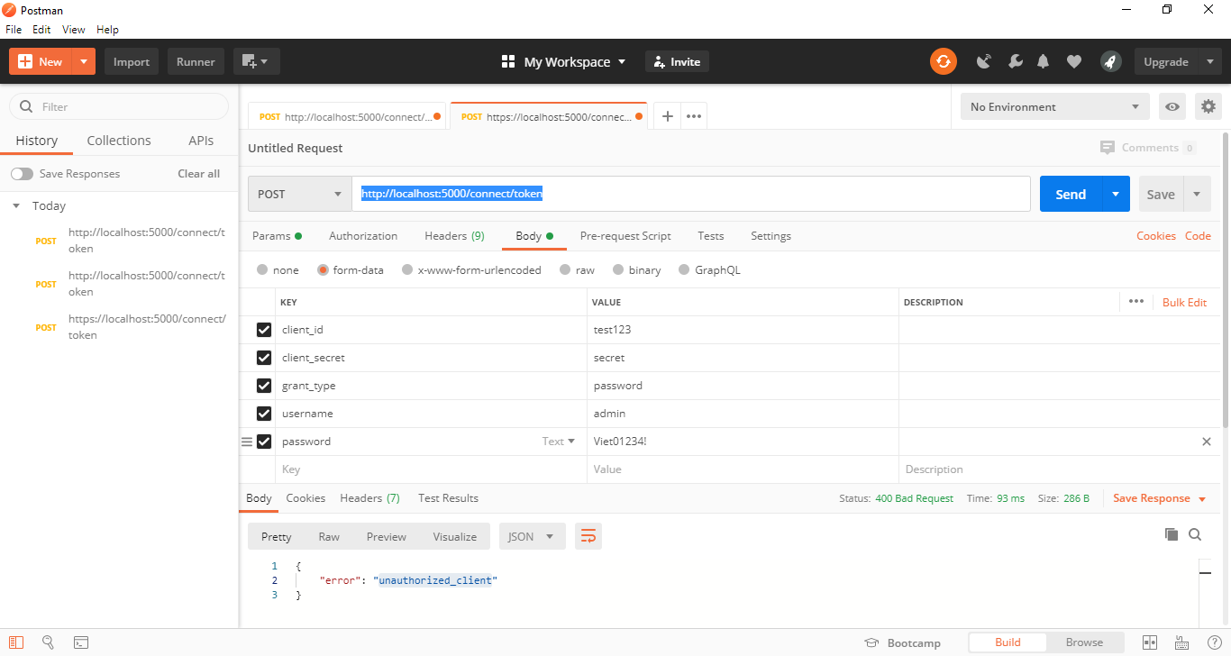 unauthorized_client when using Postman · Issue #4480 · IdentityServer ...