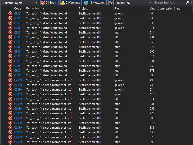 Installed SEAL with vcpkg but having errors when trying to use the library in a VS 2019 project ...