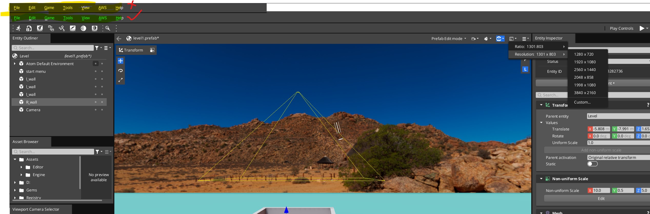 Changing the Viewport resolution shows two menu bar · Issue #12762 · o3de/o3de · GitHub
