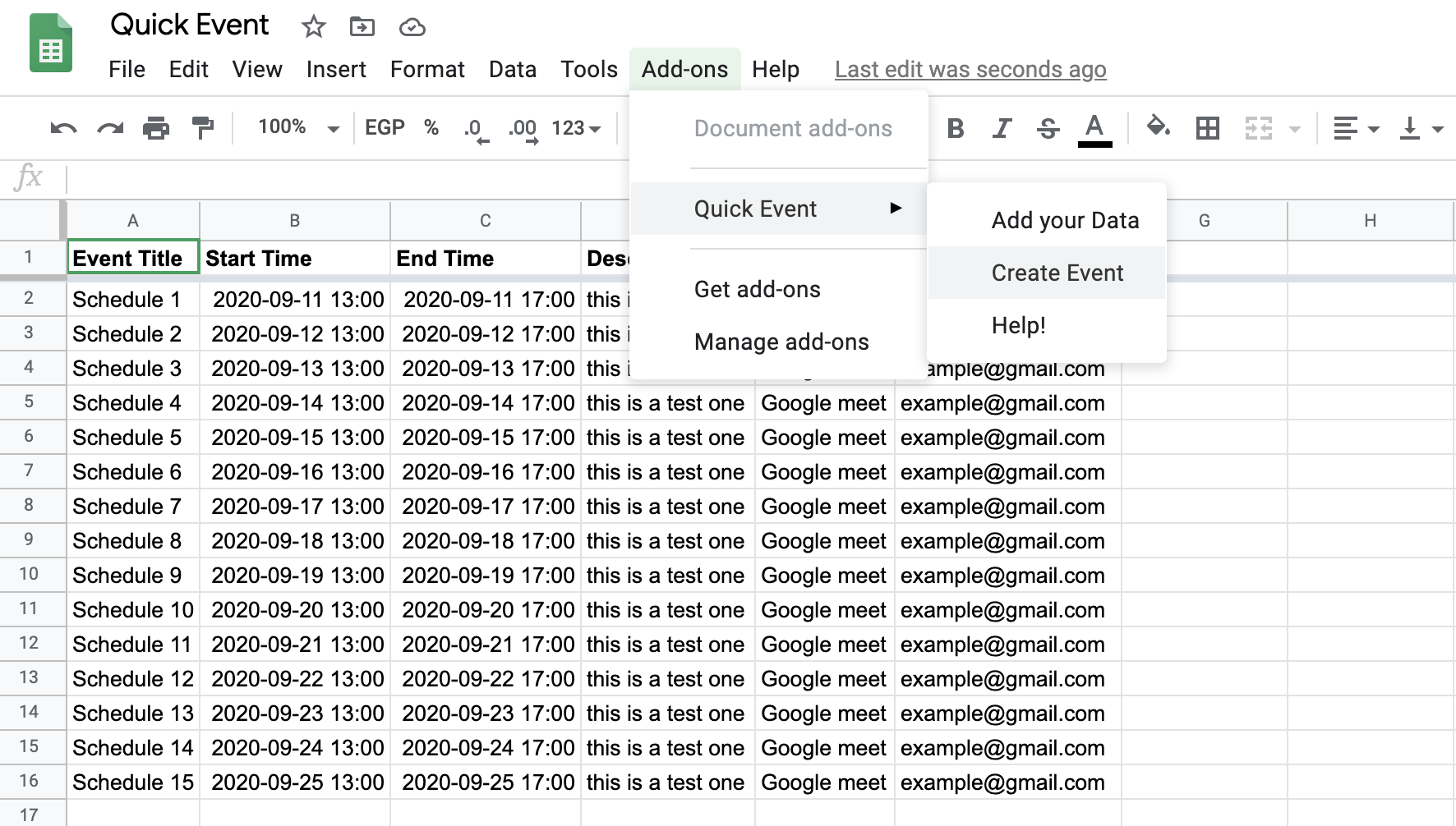 GitHub - iayazedan/Quick-Event: Google spreadsheet Add-on