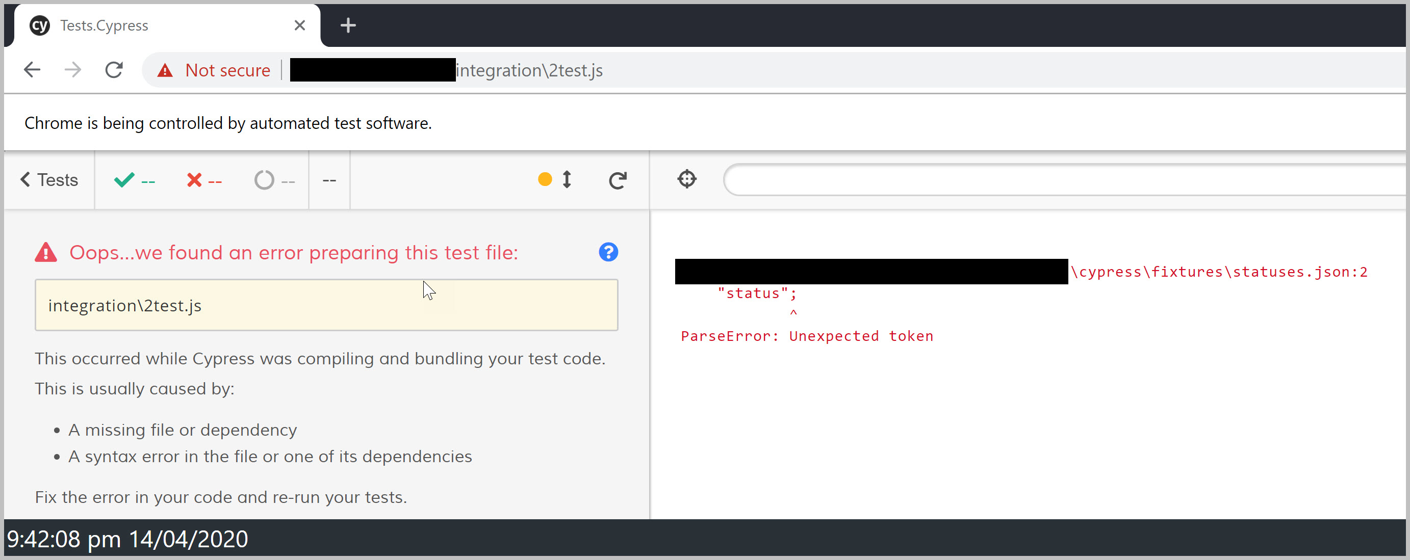 ParseError: Unexpected token for fixture JSON values · Issue #7003 · cypress-io/cypress · GitHub