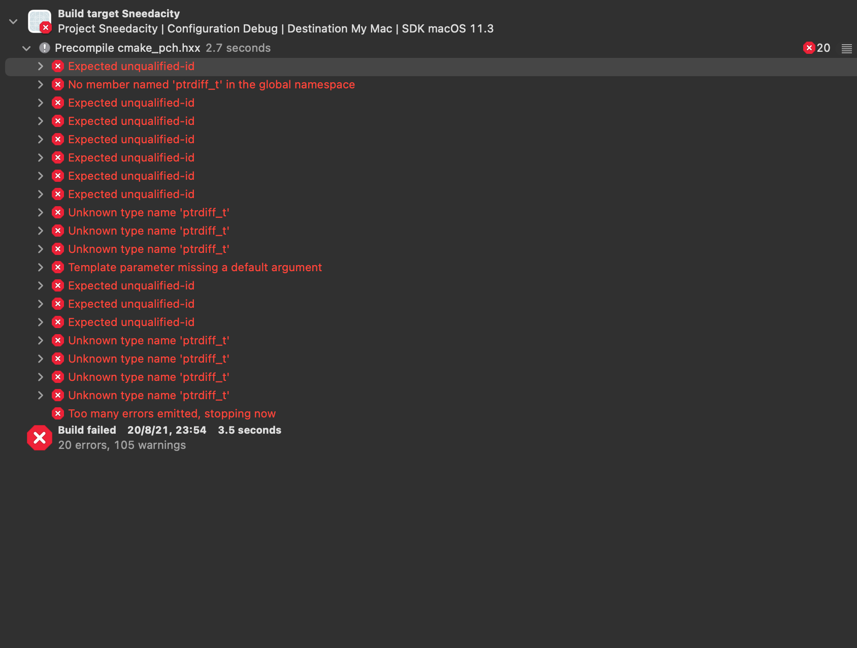 Compiling project on MacOS 11 fails. No member named 'ptrdiff_t' in the global namespace · Issue ...
