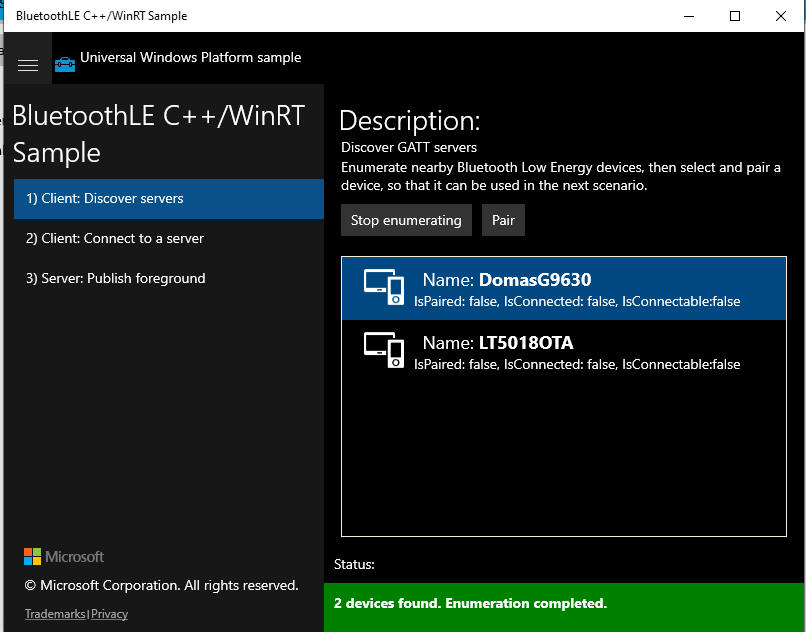 BluetoothLE project unable to connect to BT device while BluetoothLE Explorer app from store ...