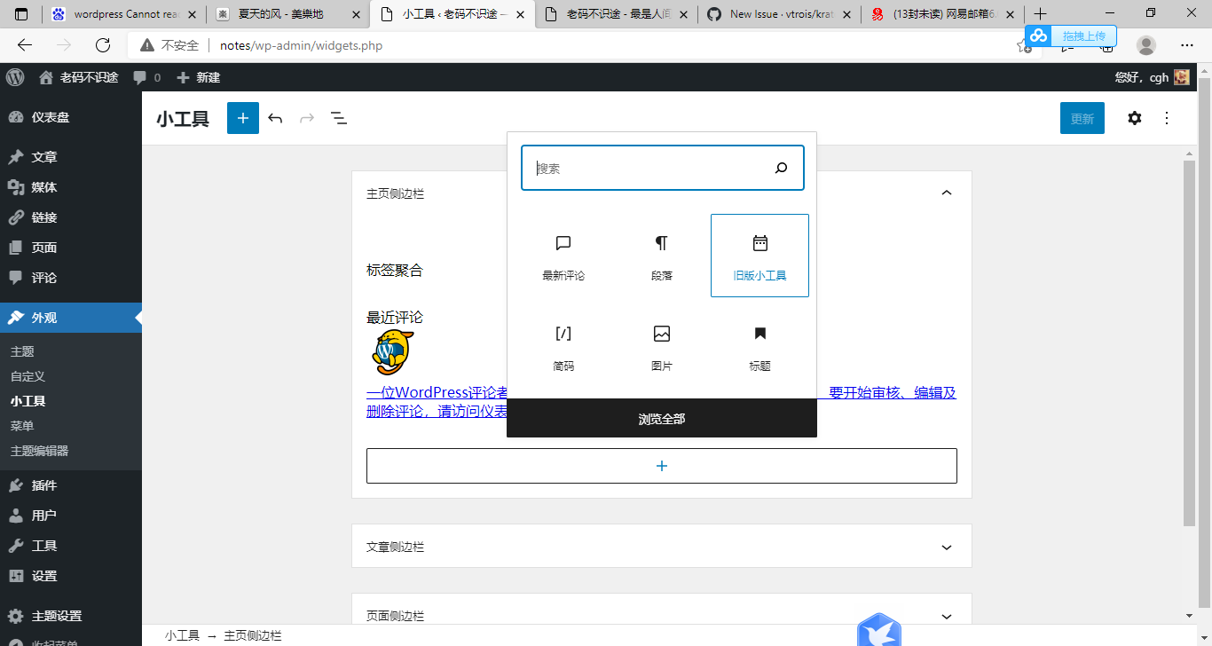 当前wordpress最新版本（5 8）的小工具（旧版小工具除外）保存会报错 · Issue 401 · Seatonjiang