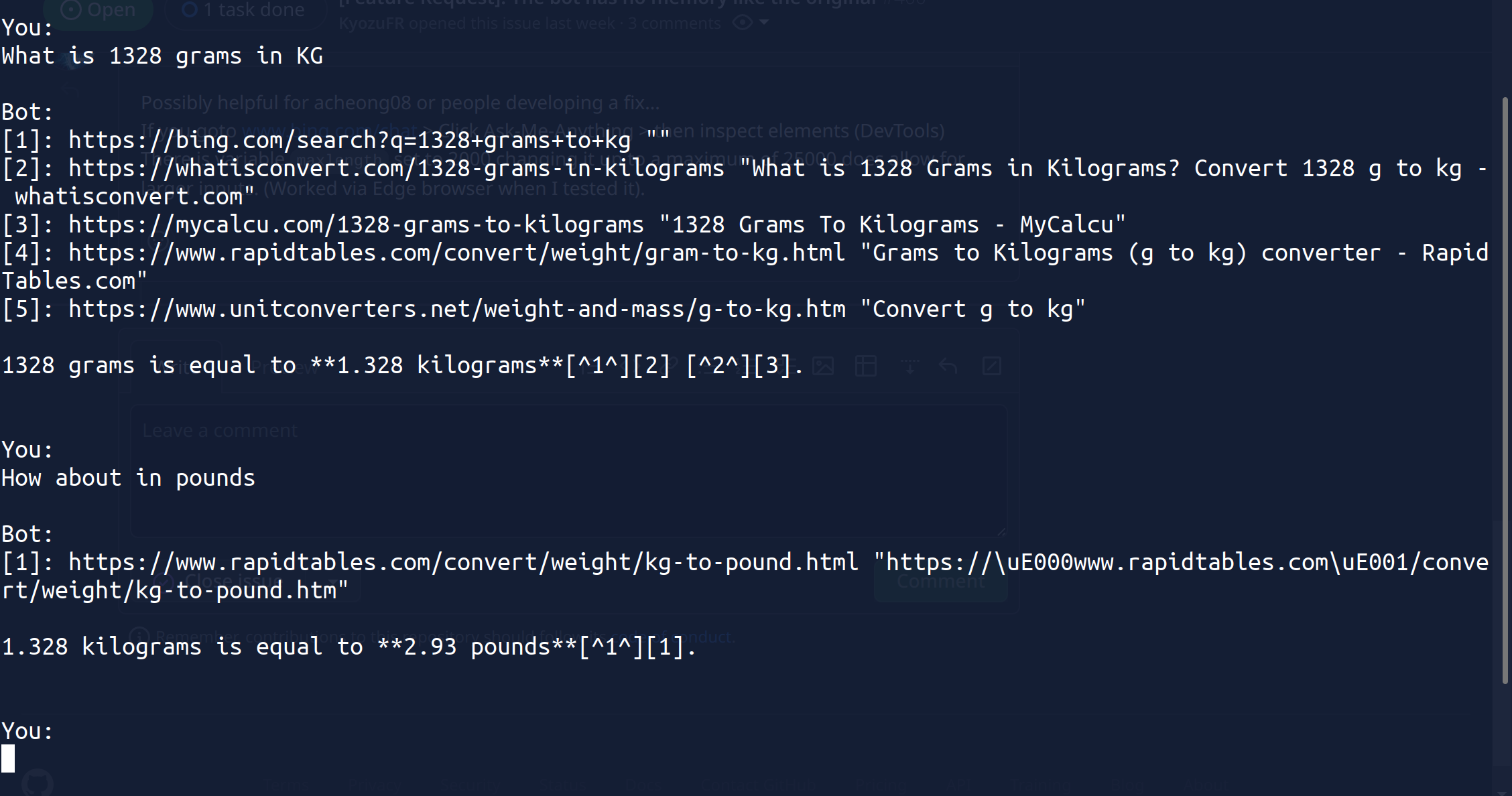 [Feature Request]: The bot has no memory like the original · Issue #400 · acheong08/EdgeGPT · GitHub