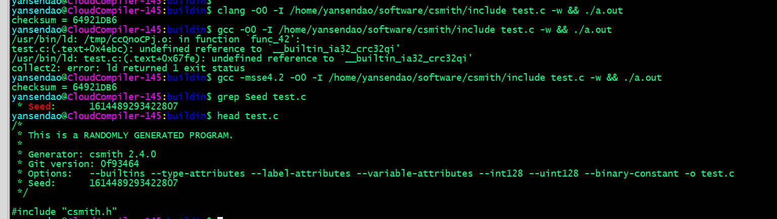 __builtin_ia32_crc32qi available only on x86-64 Seed=1614489293422807 · Issue #123 · csmith ...