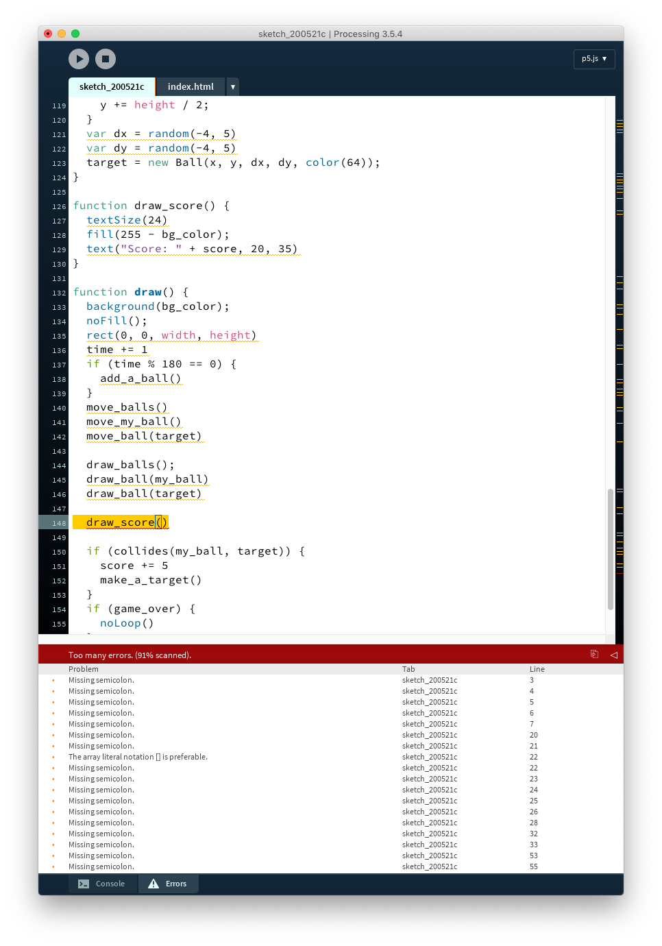 Not enough semicolons · Issue #4565 · processing/p5.js · GitHub