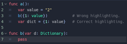 Script editor - inline syntax highlighting for dictionaries is off ...