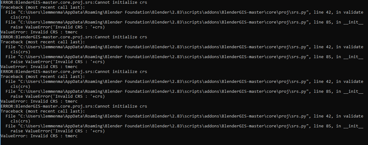 ERROR:BlenderGIS-master.core.proj.srs:45:Cannot initialize crs · Issue #344 · domlysz/BlenderGIS ...
