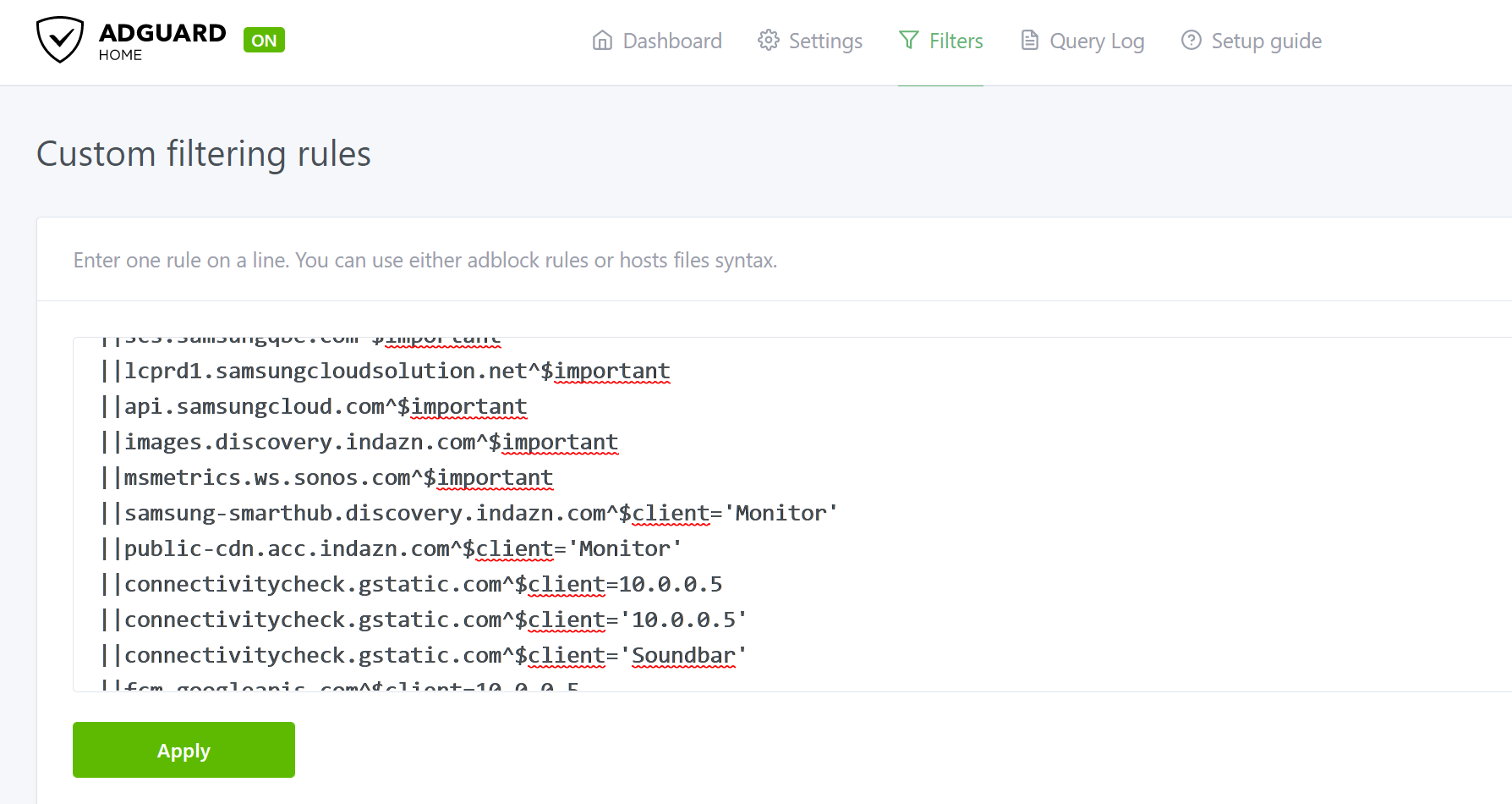 Custom Client Rules not Working · Issue #2962 · AdguardTeam/AdGuardHome · GitHub