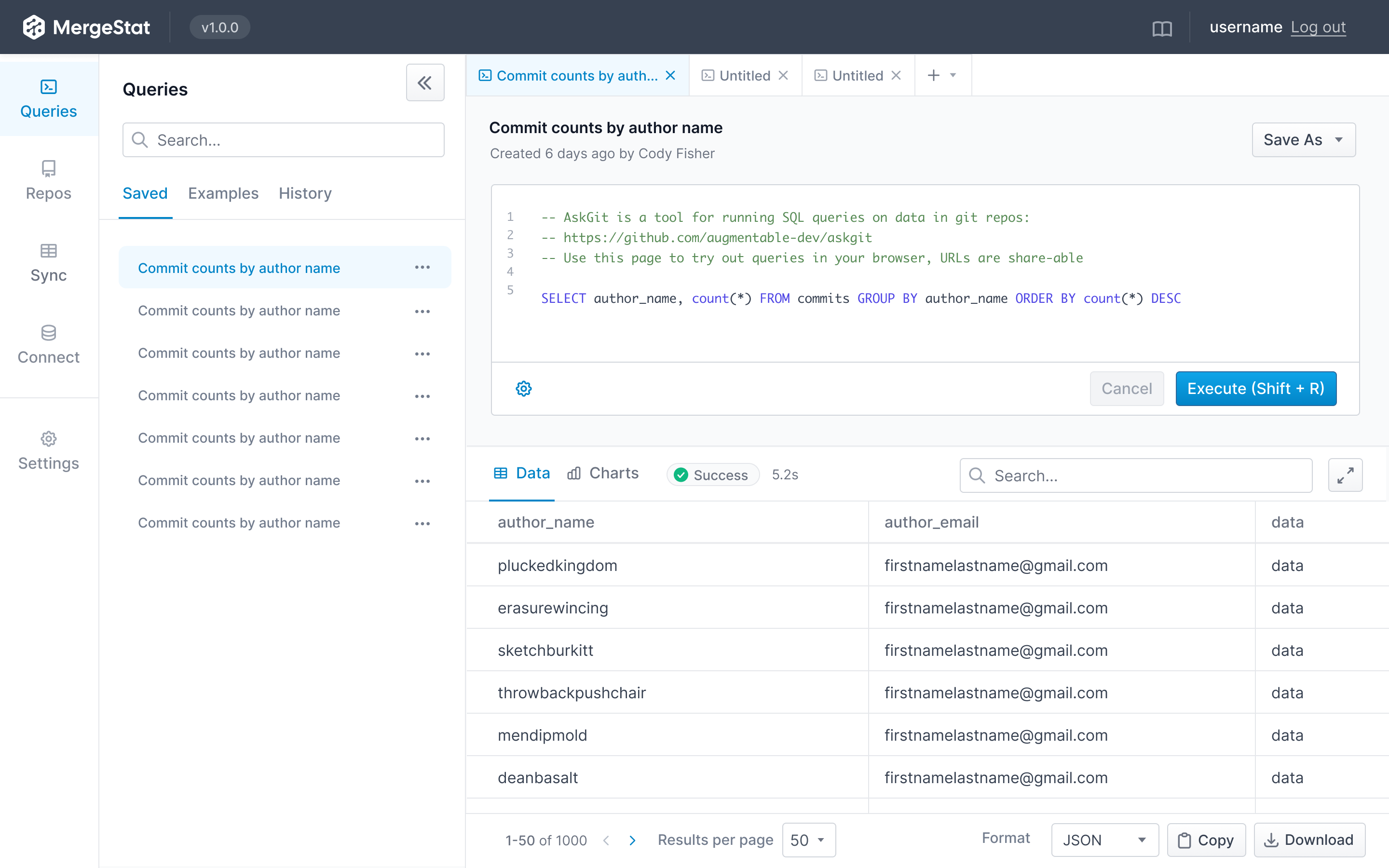 Implement the UI for direct SQL queries · Issue #88 · mergestat/mergestat · GitHub