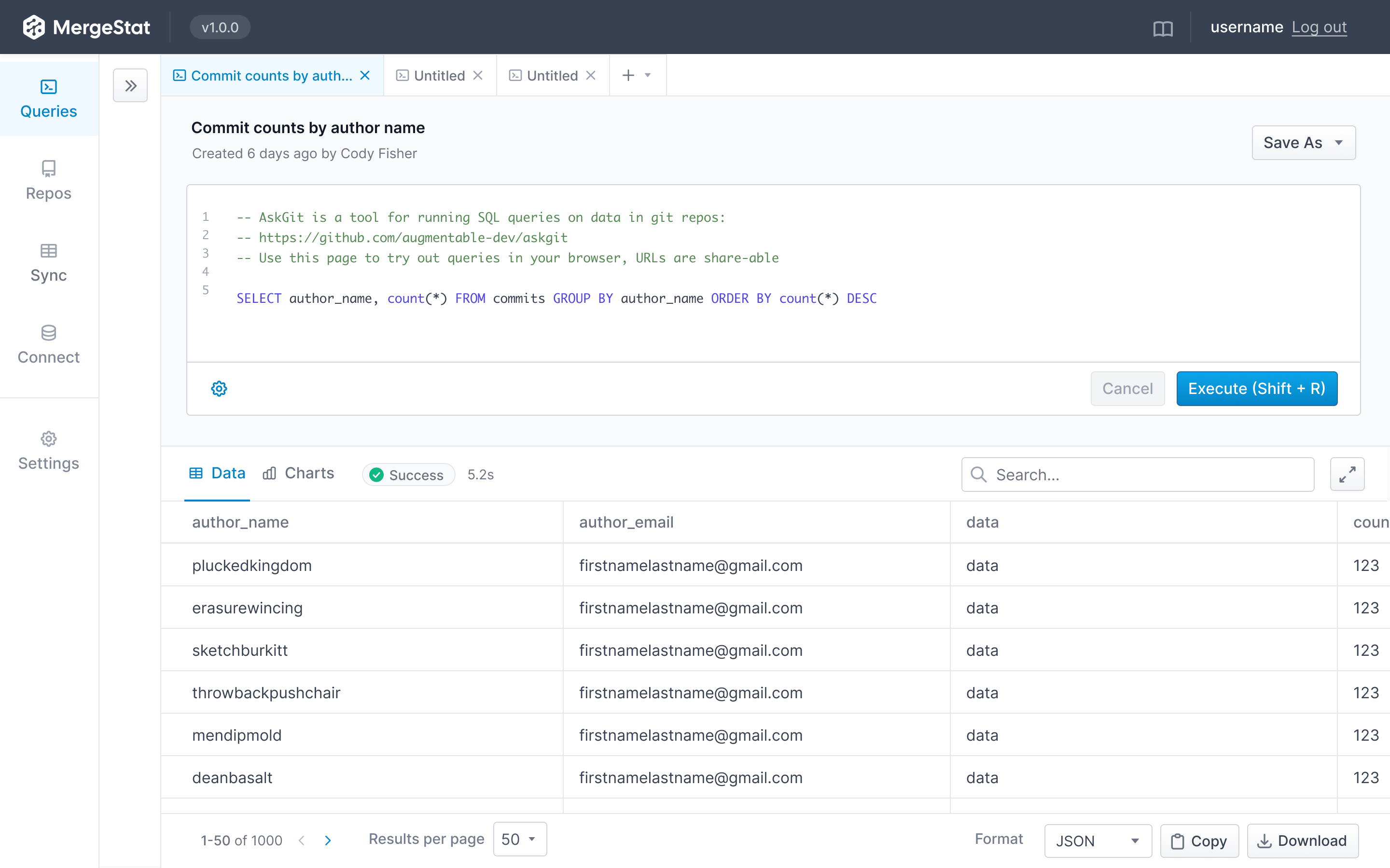Implement the UI for direct SQL queries · Issue #88 · mergestat/mergestat · GitHub