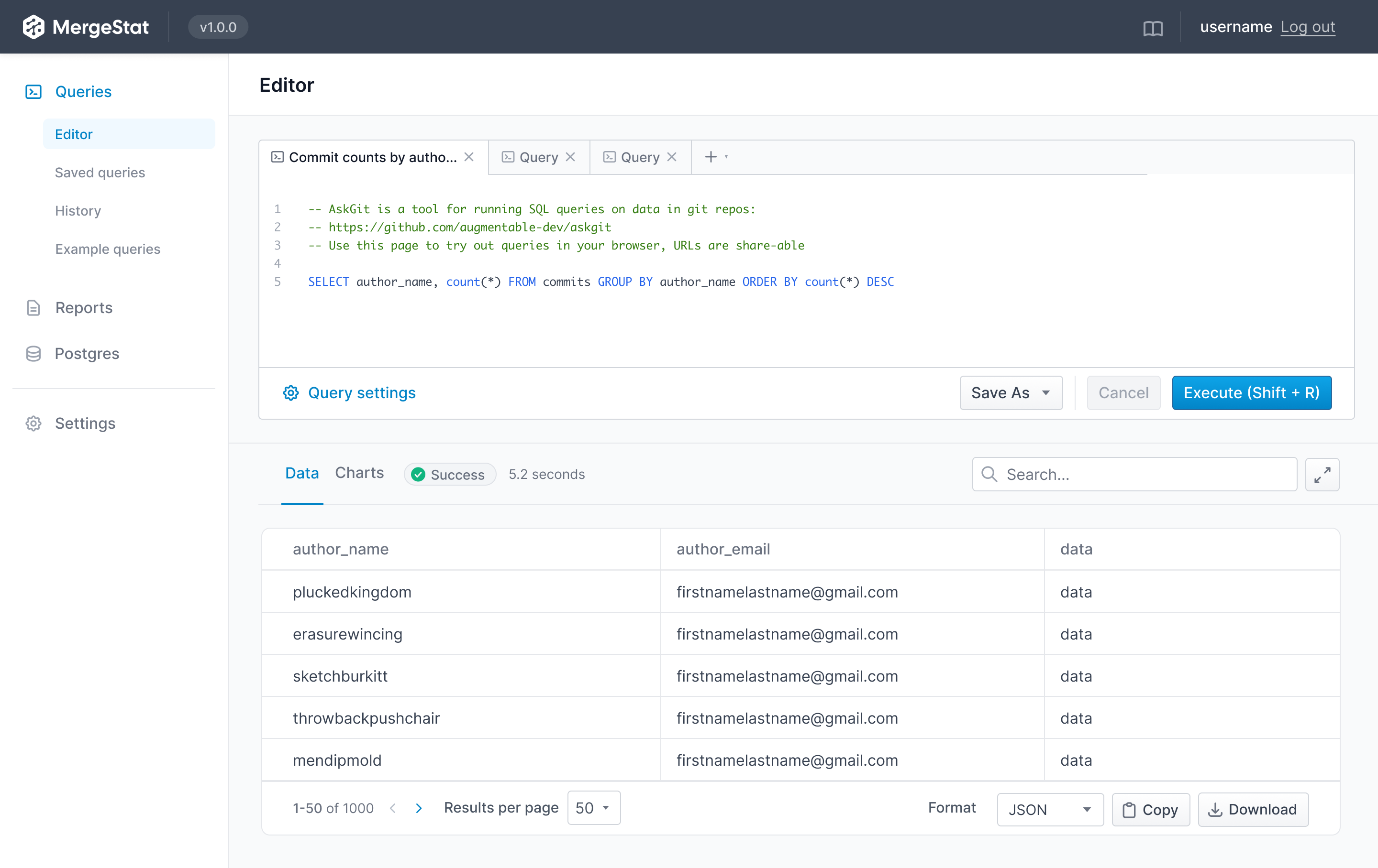 Implement the UI for direct SQL queries · Issue #88 · mergestat/mergestat · GitHub