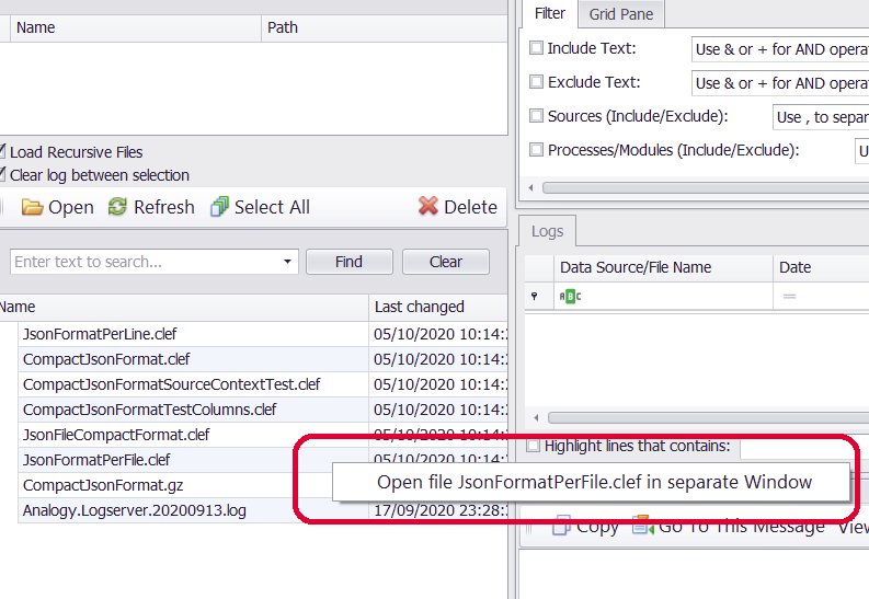 Add Open In New Tab Option To Load Files From The Files List · Issue 914 · Analogy Logviewer