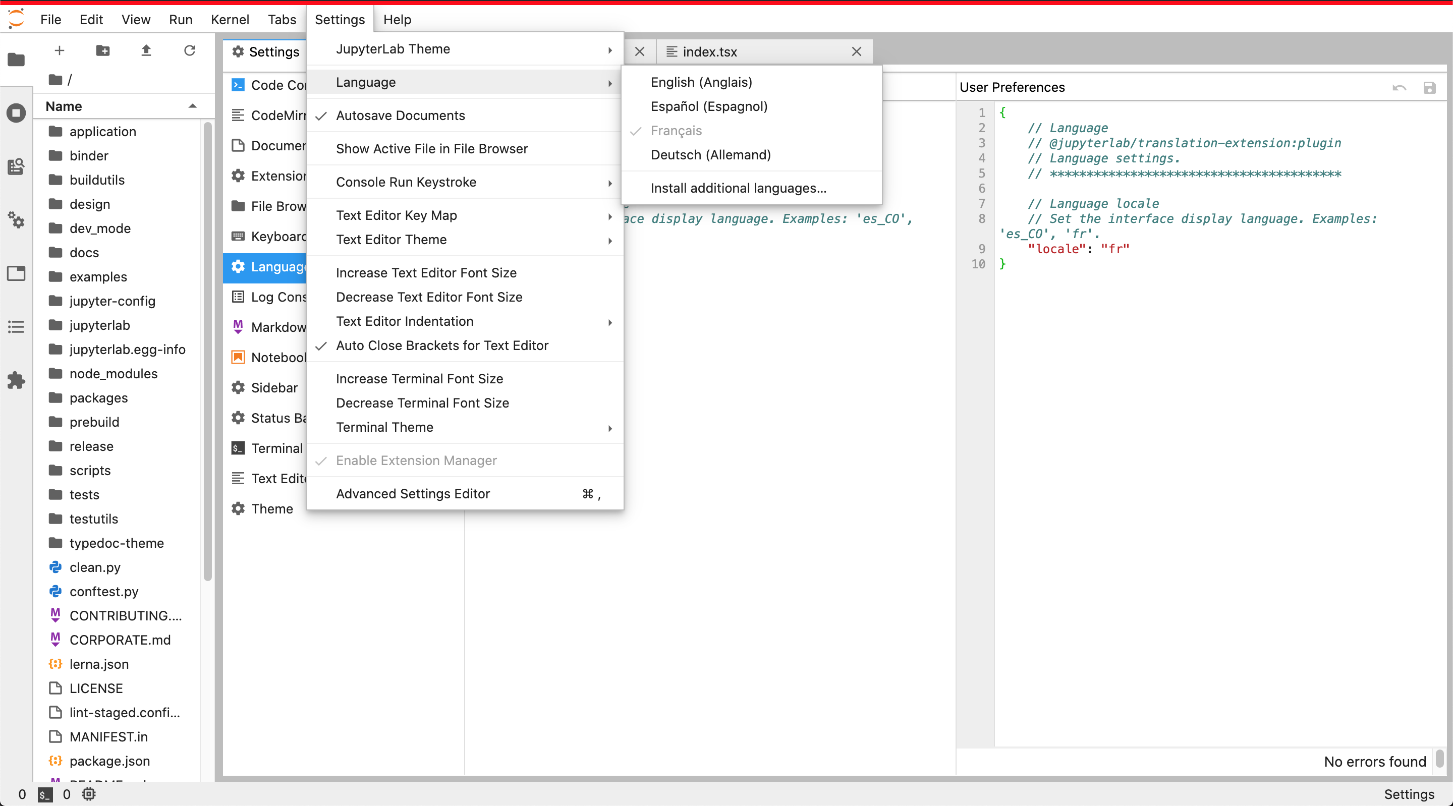 Provide a UI for selecting localization language of the interface ...