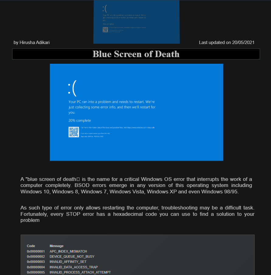 GitHub - hirusha-adi/bsoderrorcodes: This website contains all the BSOD ...