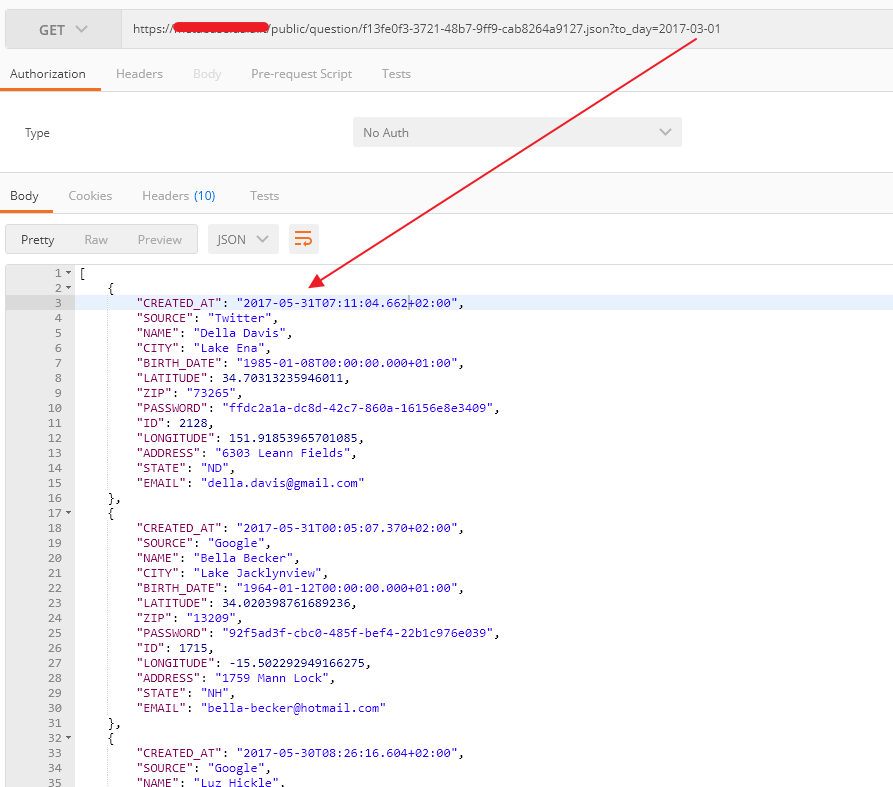 Parameters in shared questions don't work with json output · Issue ...