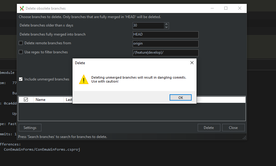 Reduce confirmations when deleting branch · Issue #5771 · gitextensions/gitextensions · GitHub