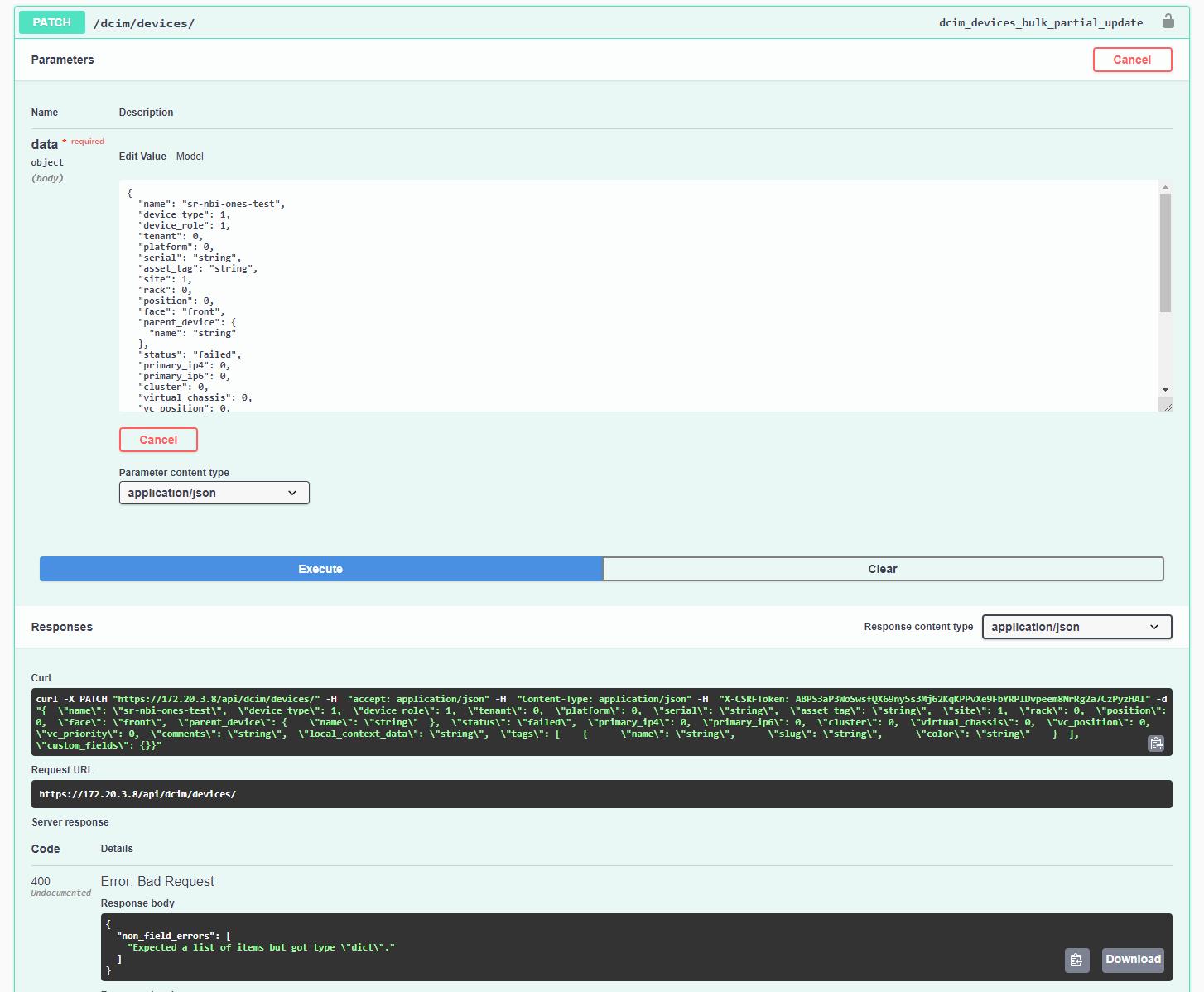 API - (PUT or PATCH) /dcim/devices/ · Issue #5582 · netbox-community/netbox · GitHub