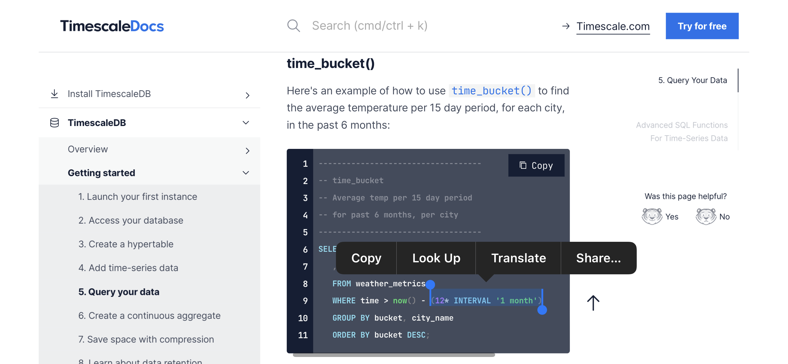 The time interval of the demo code is incorrect · Issue #1017 · timescale/docs · GitHub