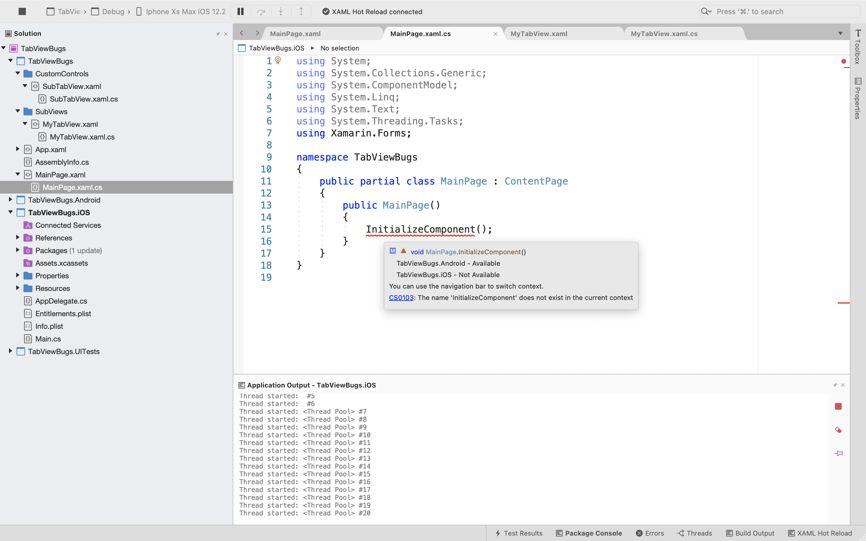 [Bug] adding x:name="[some name here]" - TabView cause error CS0103 on CS xaml · Issue #1079 ...