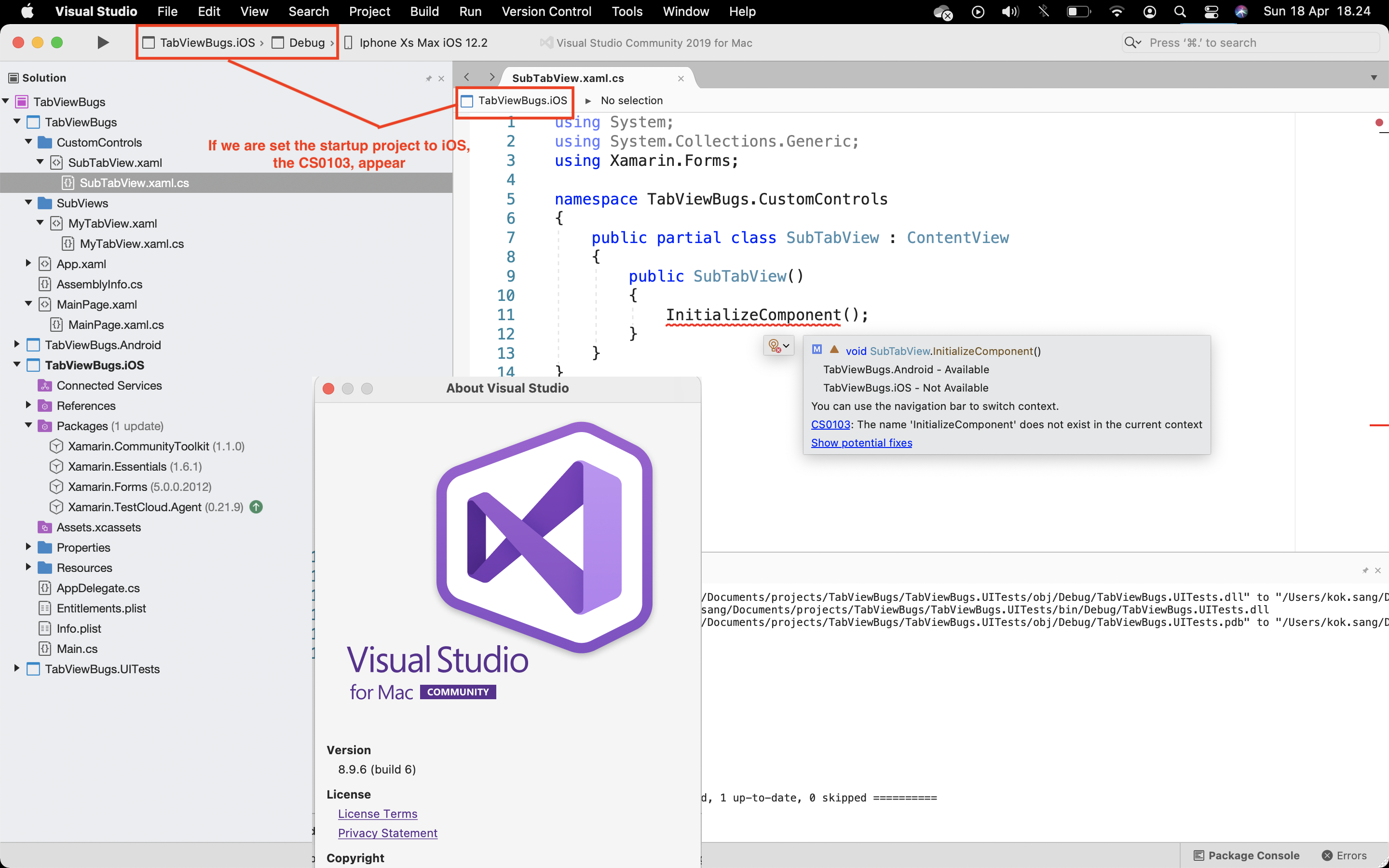 [Bug] XCT error on VS 2019 - mac ide editor, CS0103 on CS xaml · Issue ...