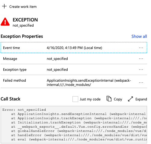 [BUG] Exception not_specified · Issue #1255 · microsoft/ApplicationInsights-JS · GitHub
