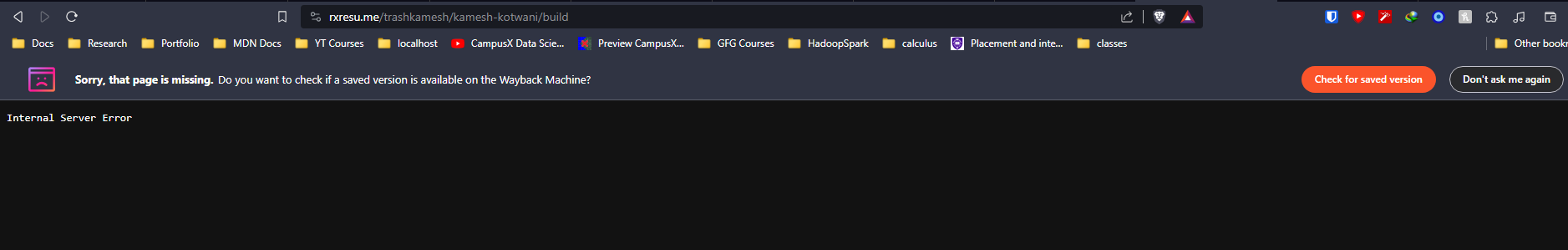 Internal Server Error · Issue #1488 · AmruthPillai/Reactive-Resume · GitHub