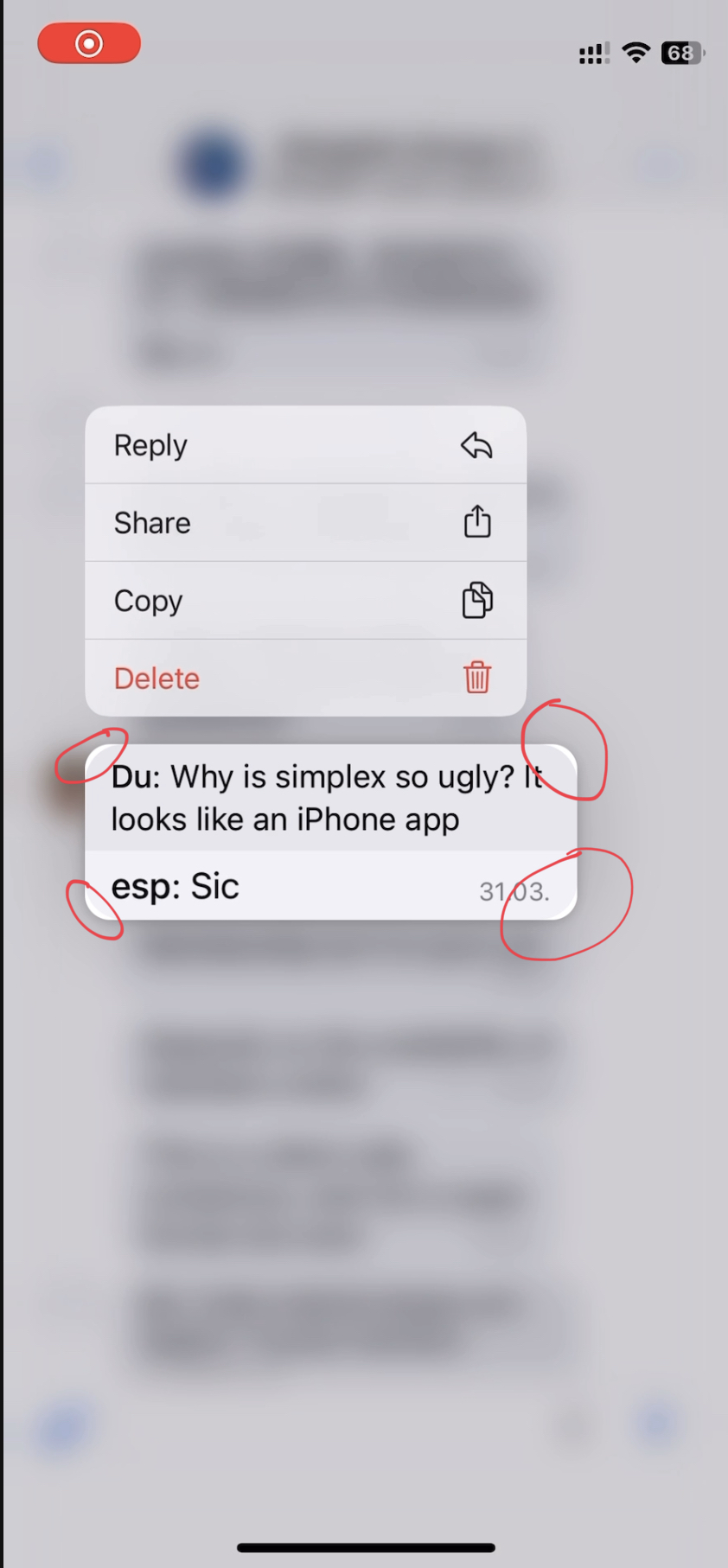 Outline on iOS when pressing long on a message · Issue #2117 · simplex-chat/simplex-chat · GitHub