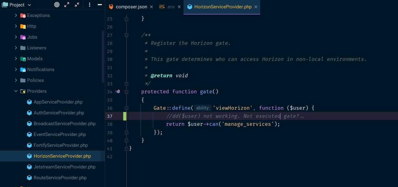 View Horizon Gate not working on Production · Issue #1009 · laravel/horizon · GitHub