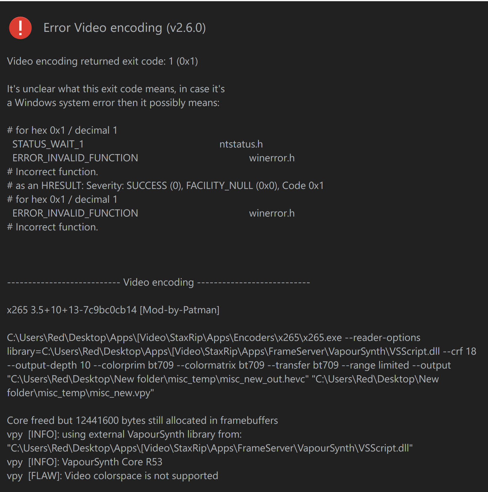 Encoder insta-crashes using Muonium’s SSIM_downsample. · Issue #726 · staxrip/staxrip · GitHub