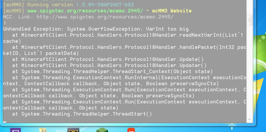System.OverflowException: VarInt too big · Issue #387 · MCCTeam/Minecraft-Console-Client · GitHub