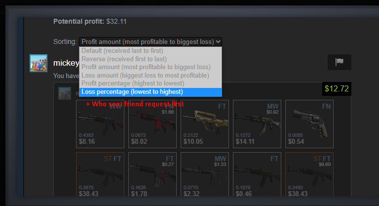 Friend request from sorting more for tradeoffers · Issue #353 · gergelyszabo94/csgo-trader ...