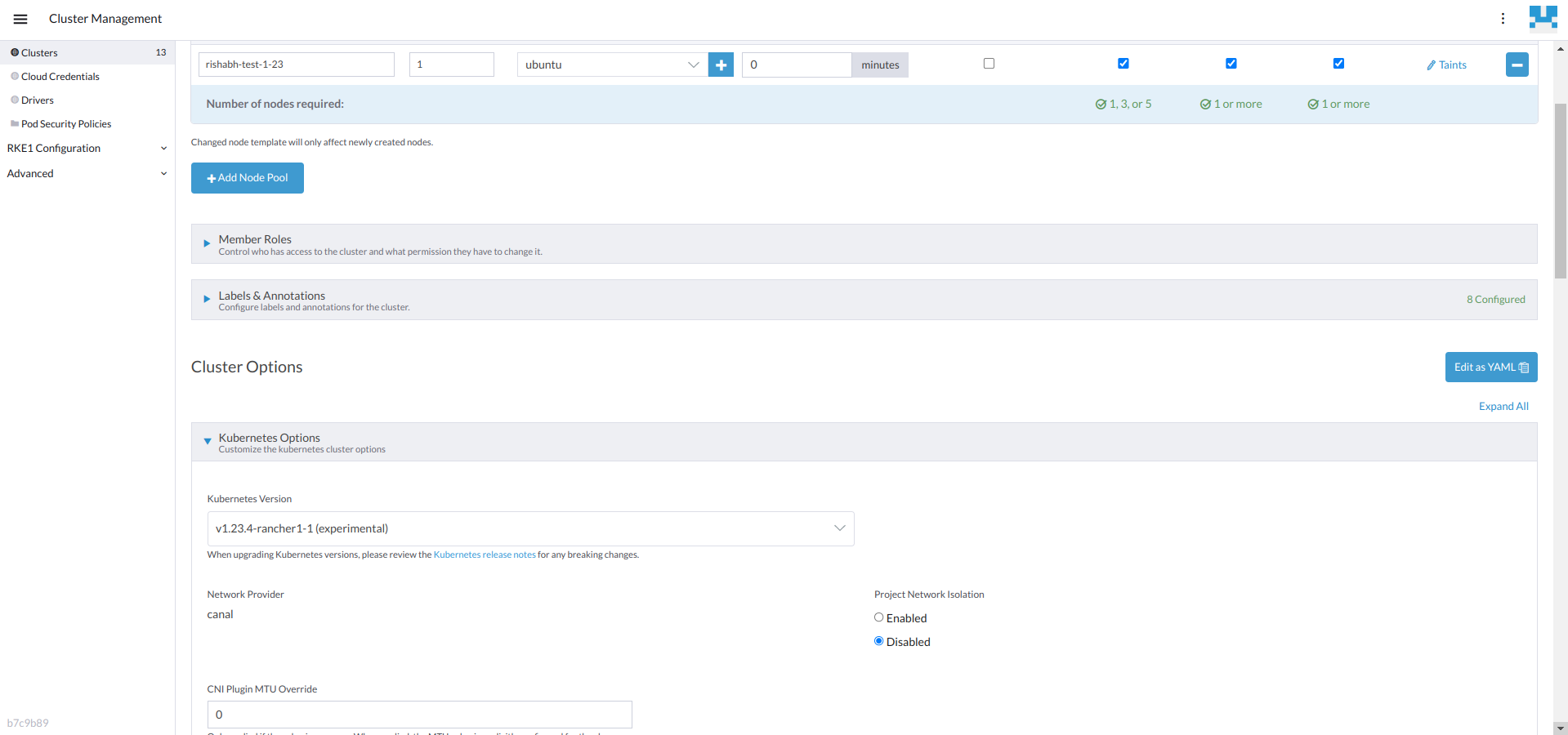 Cluster Options in Edit Config are not editable. · Issue #5455 · rancher/dashboard · GitHub