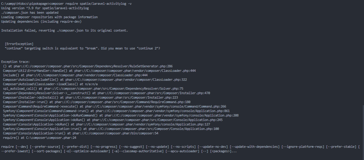 Composer Require Failed · Issue 635 · Spatielaravel Activitylog · Github