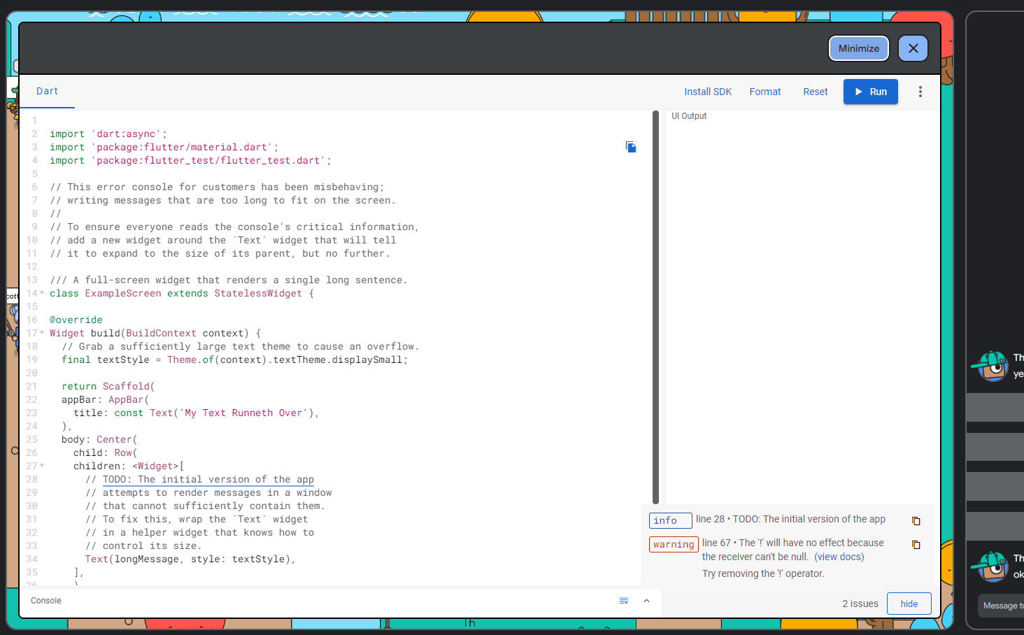 Codelabs / Editors showing issues · Issue #2231 · dart-lang/dart-pad · GitHub