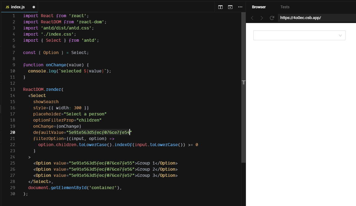 Show empty when a non-existing Option is set as defaultValue. · Issue ...