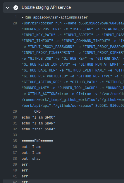 Got many empty line before end the step · Issue #187 · appleboy/ssh-action · GitHub